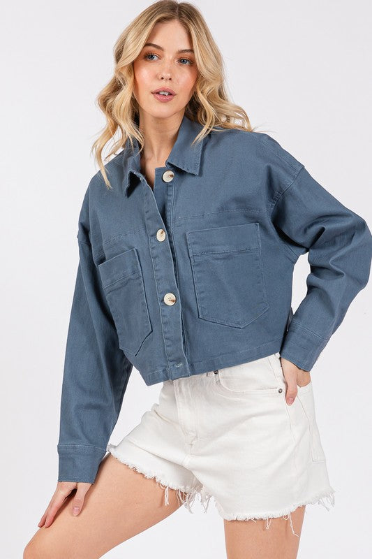 bytos Button Down Cropped Denim Jacket with Patch Pockets – AMIClubwear