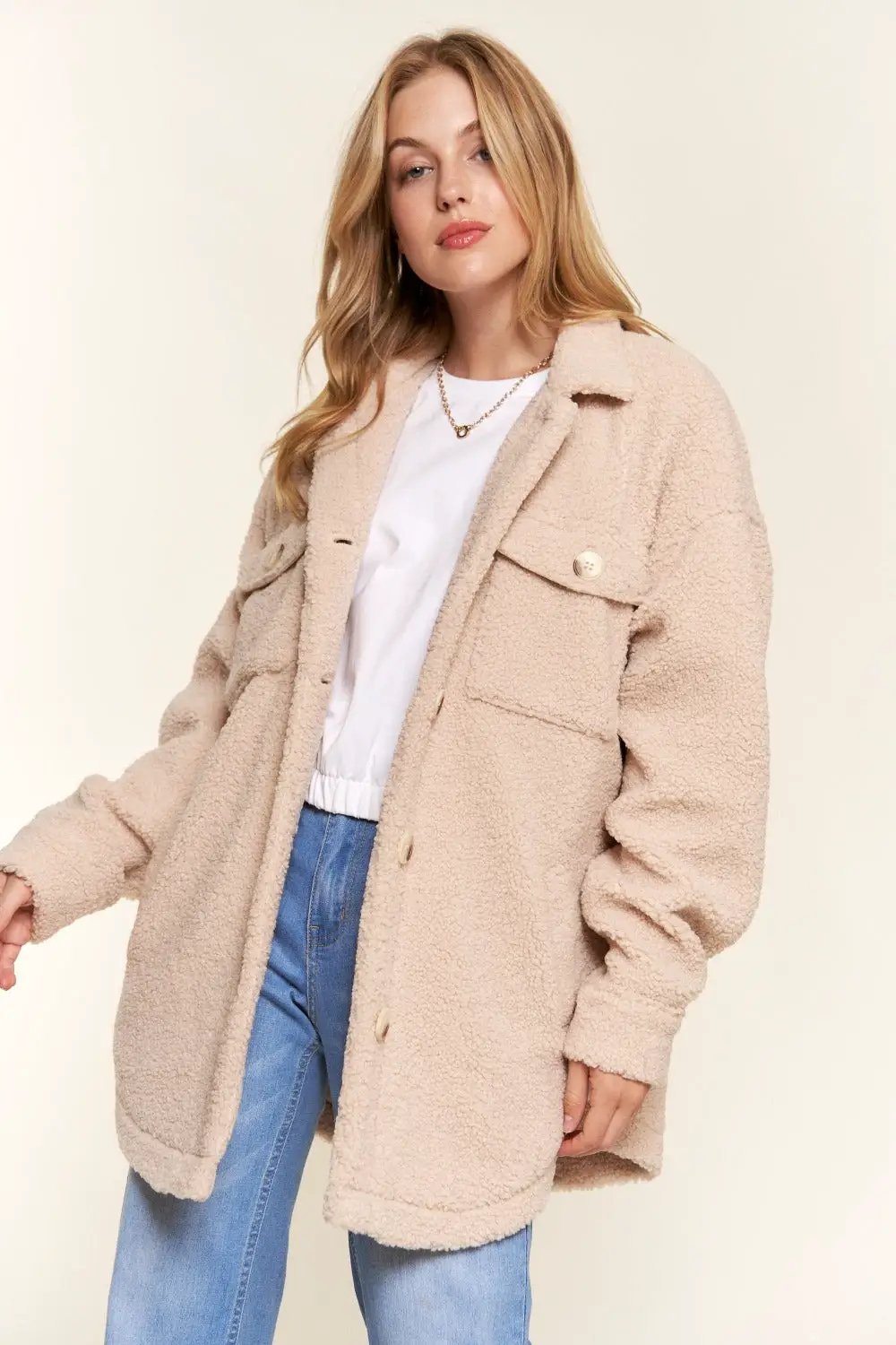And The Why Teddy Sherpa Button Down Curved Hem Shacket – AMIClubwear