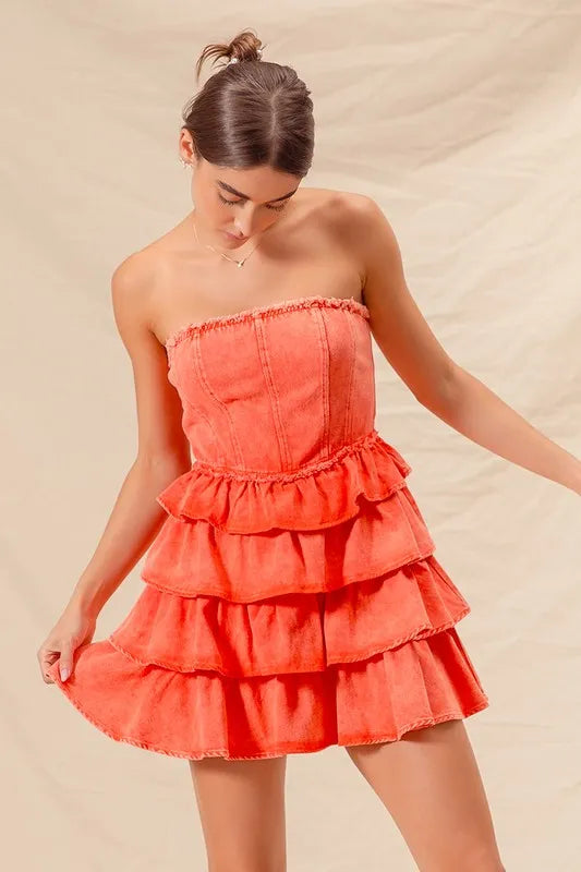 SO ME Strapless Ruffle Layered Game Day Cheer Up Dress – AMIClubwear