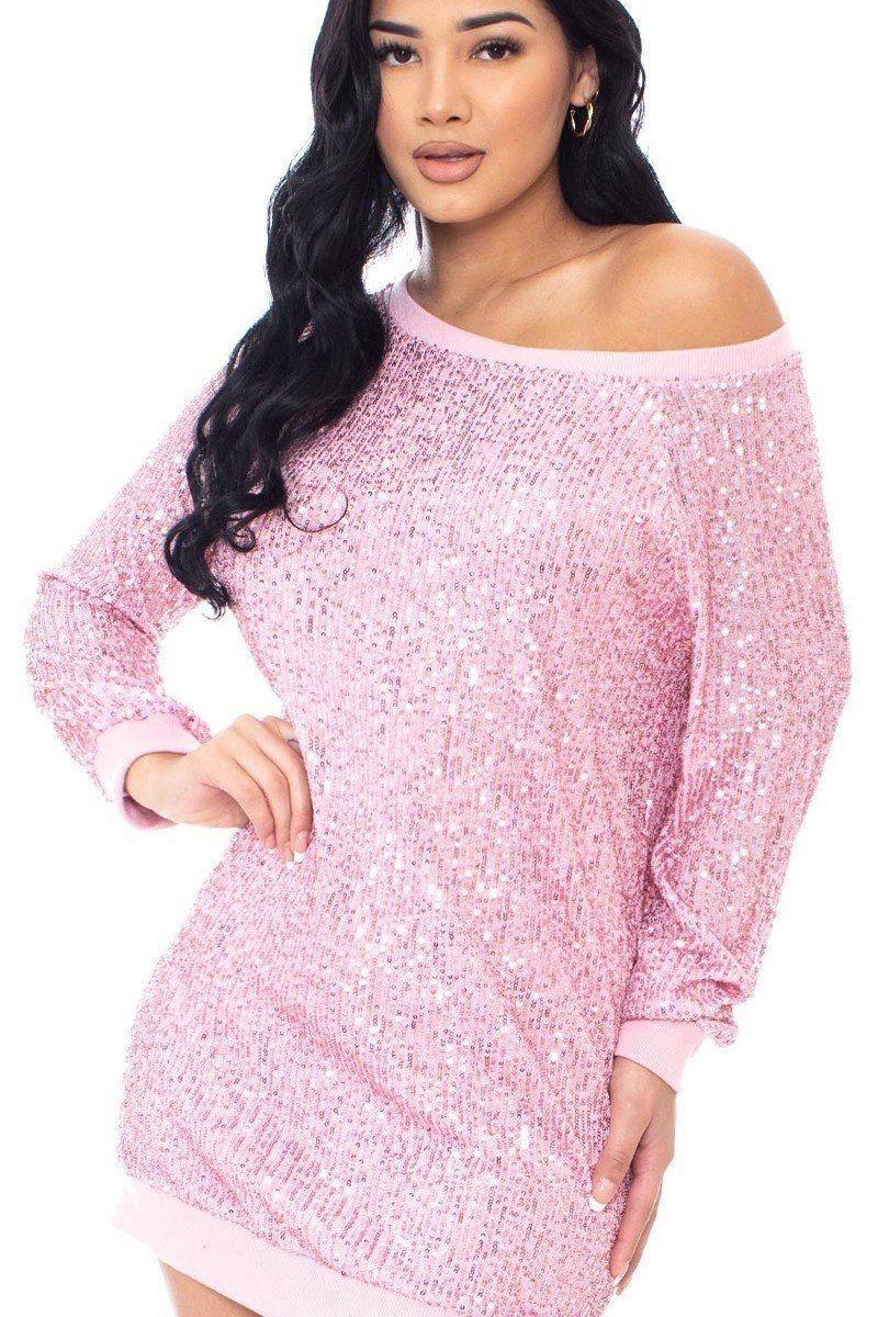 Sequin Wide Neck Boxy Mini Dress – AMIClubwear