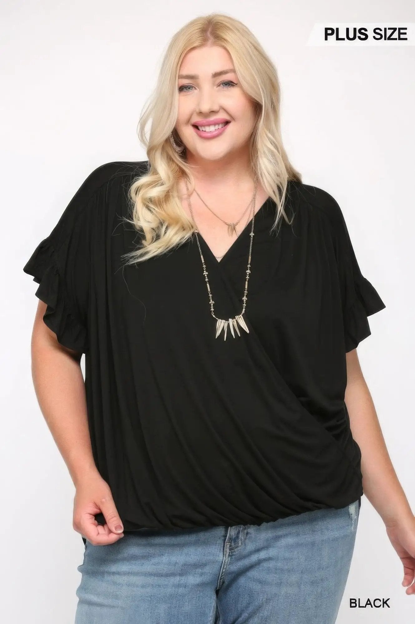 Solid Viscose Knit Surplice Top With Ruffle Sleeve – AMIClubwear