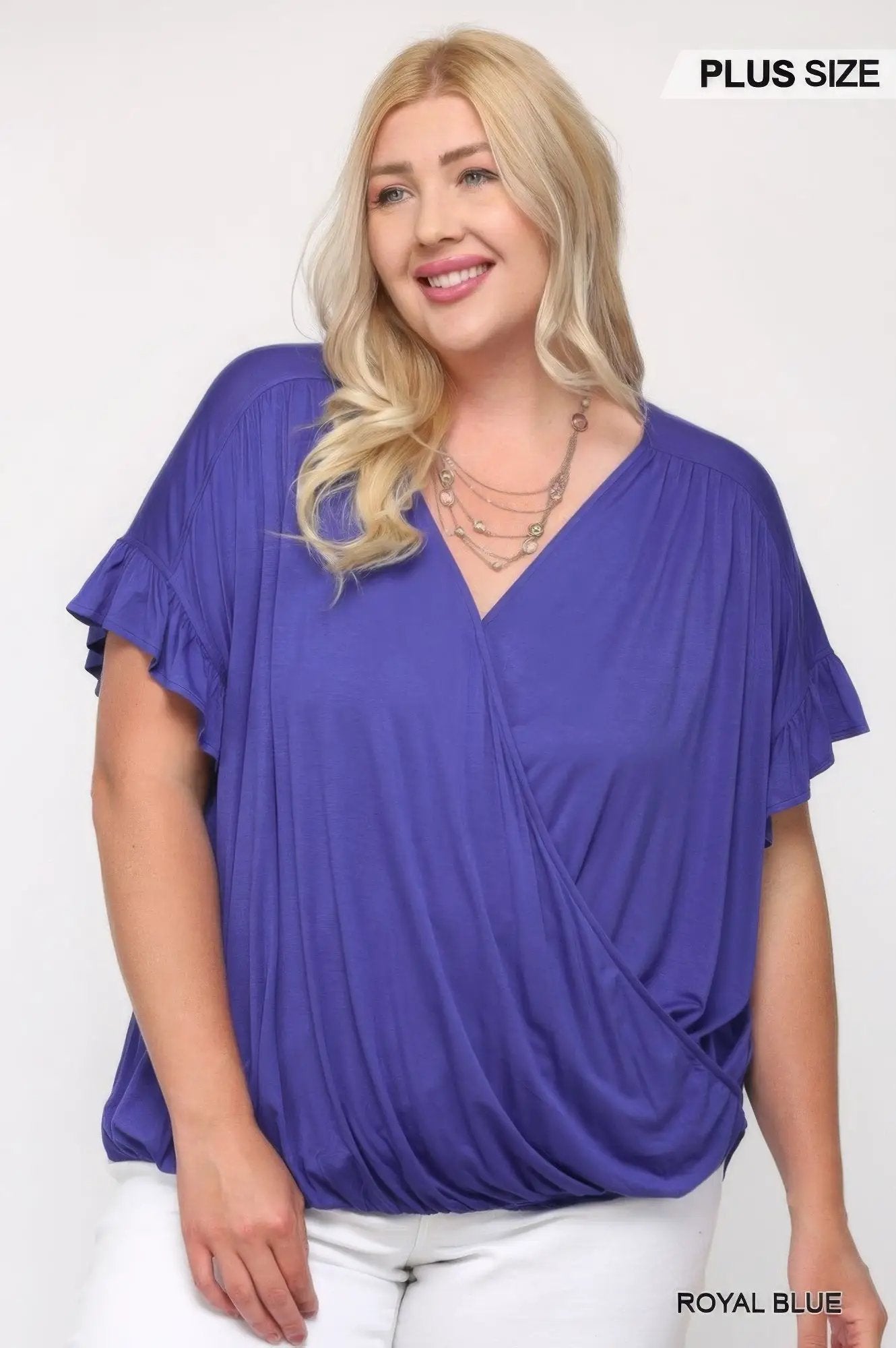 Solid Viscose Knit Surplice Top With Ruffle Sleeve – AMIClubwear