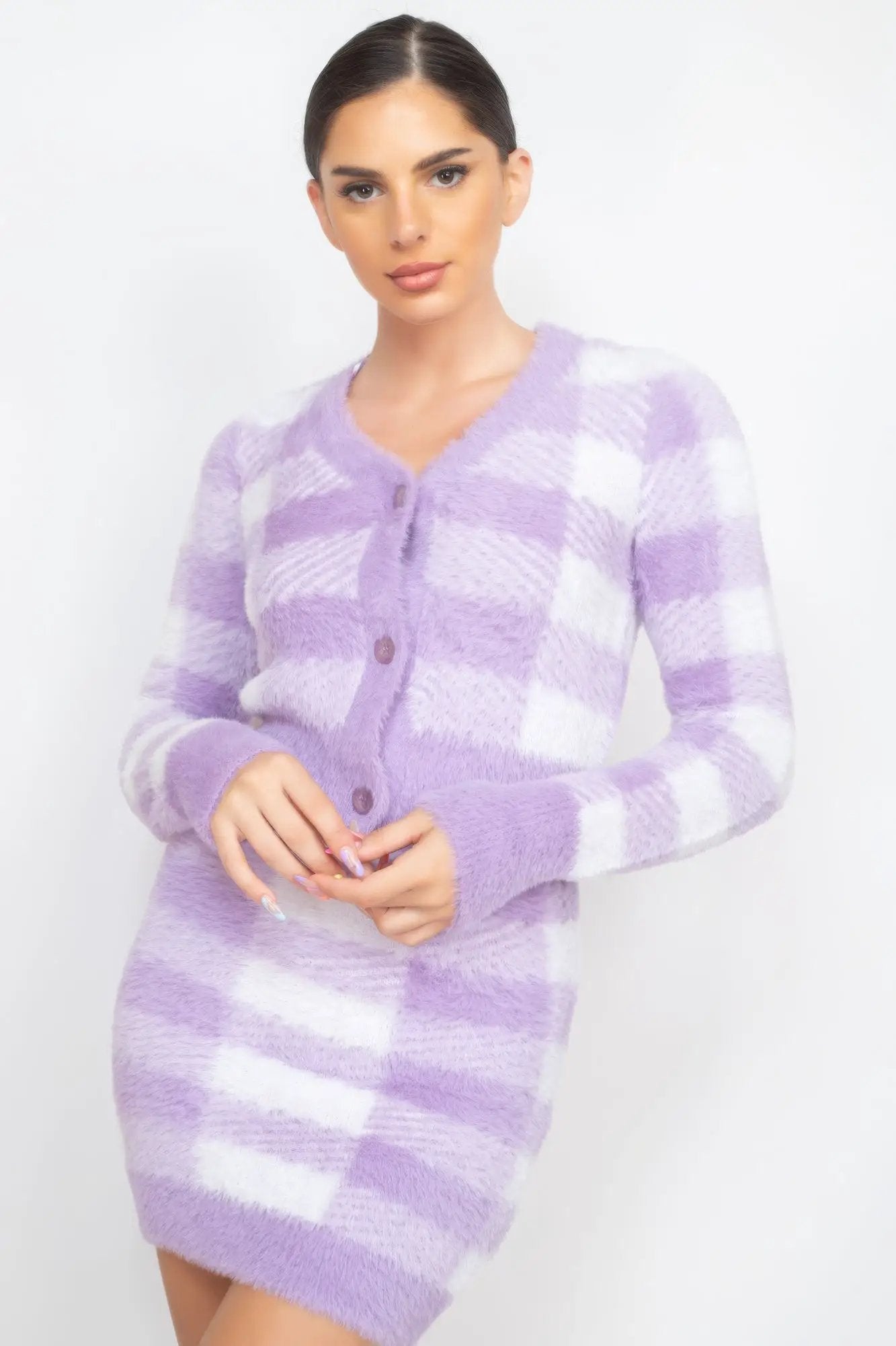 Plaid Button-front Cropped Sweater Cardigan – AMIClubwear