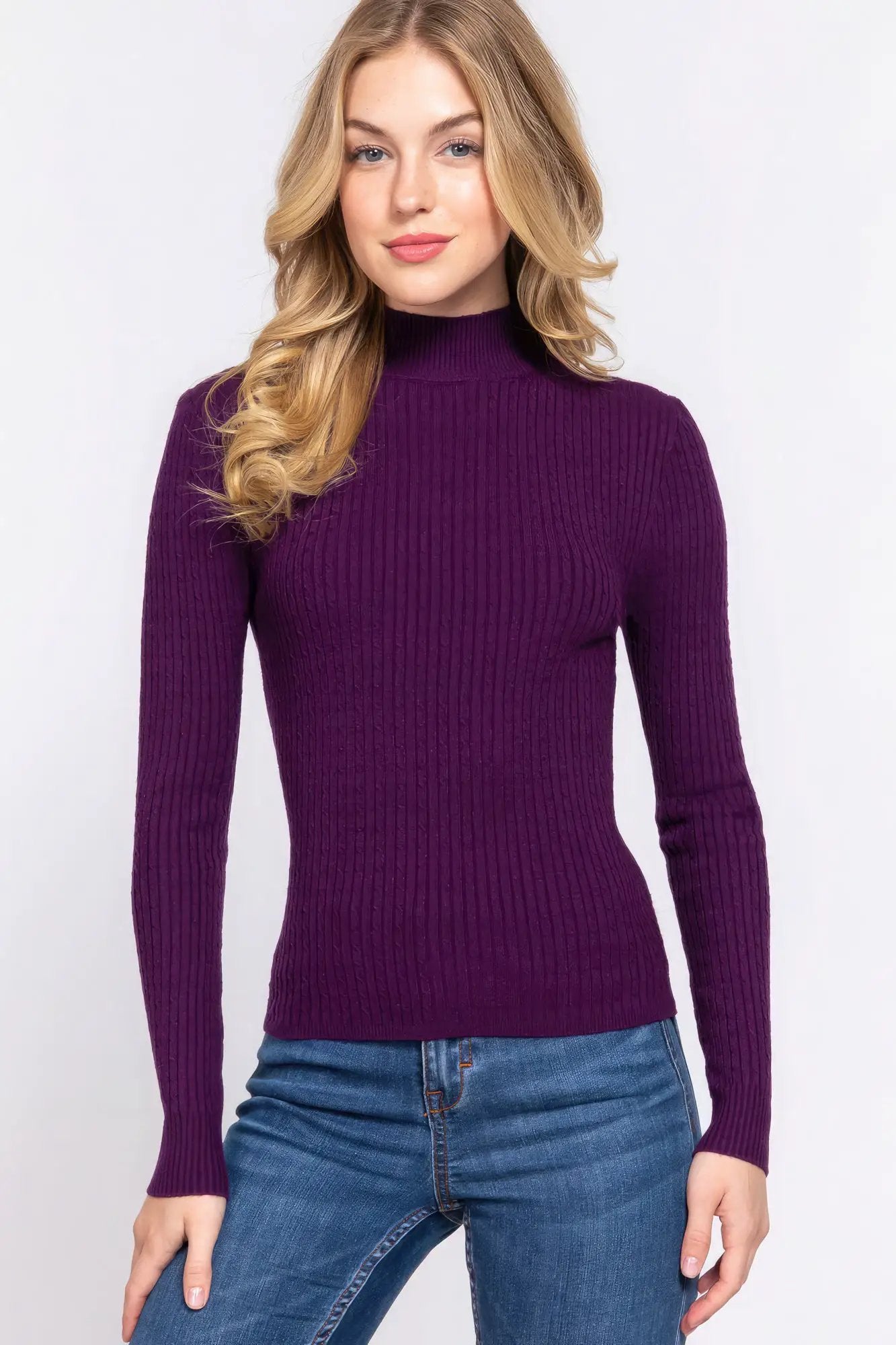 Long Slv Mock Neck Rib Sweater – AMIClubwear
