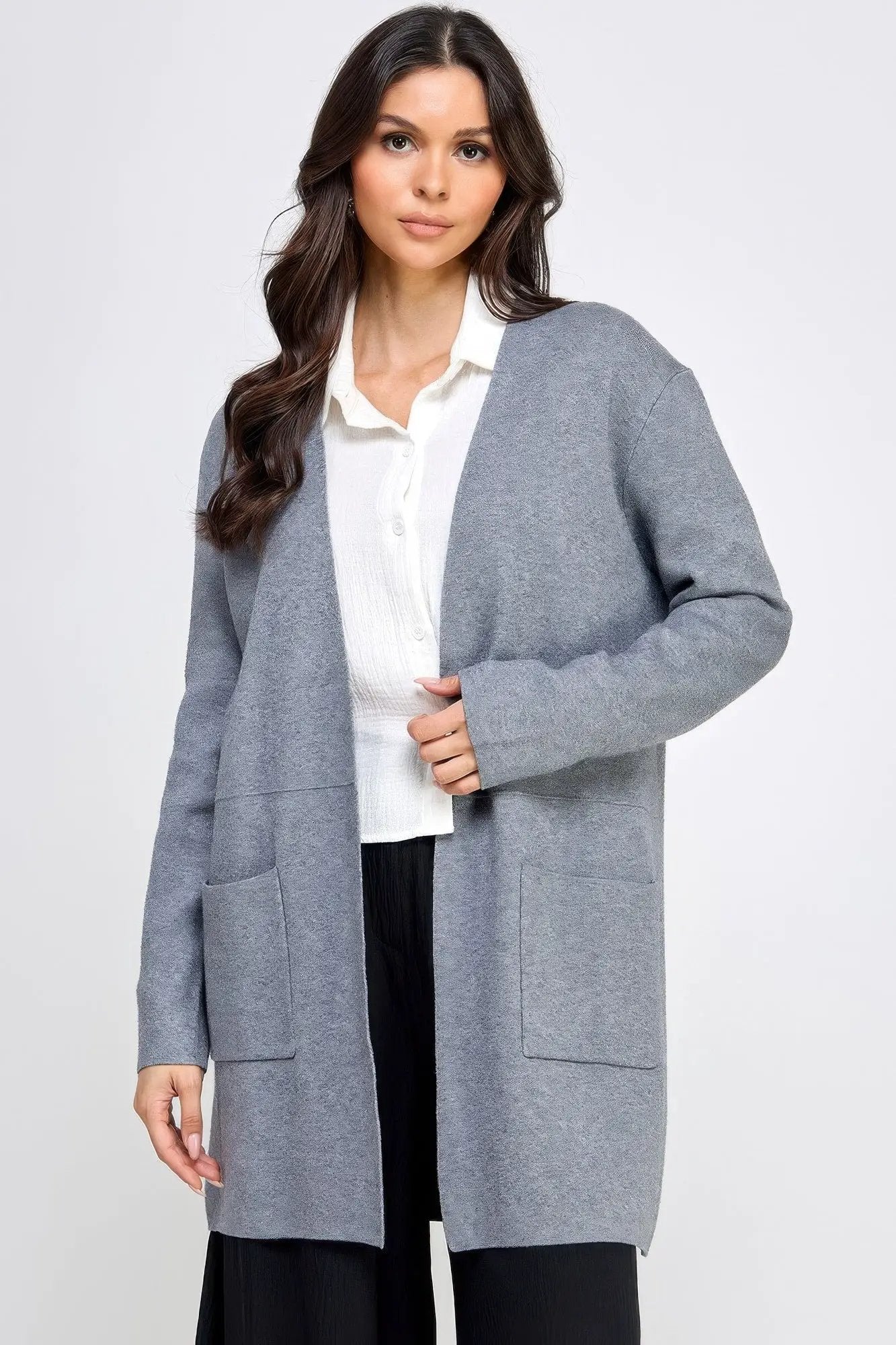 Basic Soft Long Line Open Front Sweater Cardigan – AMIClubwear