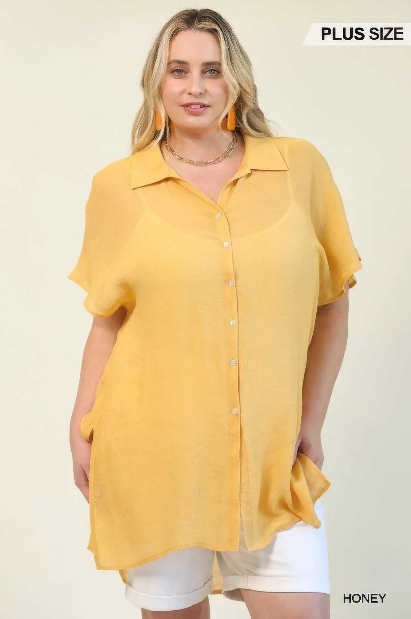 Solid Button Down Loose Fit Long Shirts With Side Slits – AMIClubwear