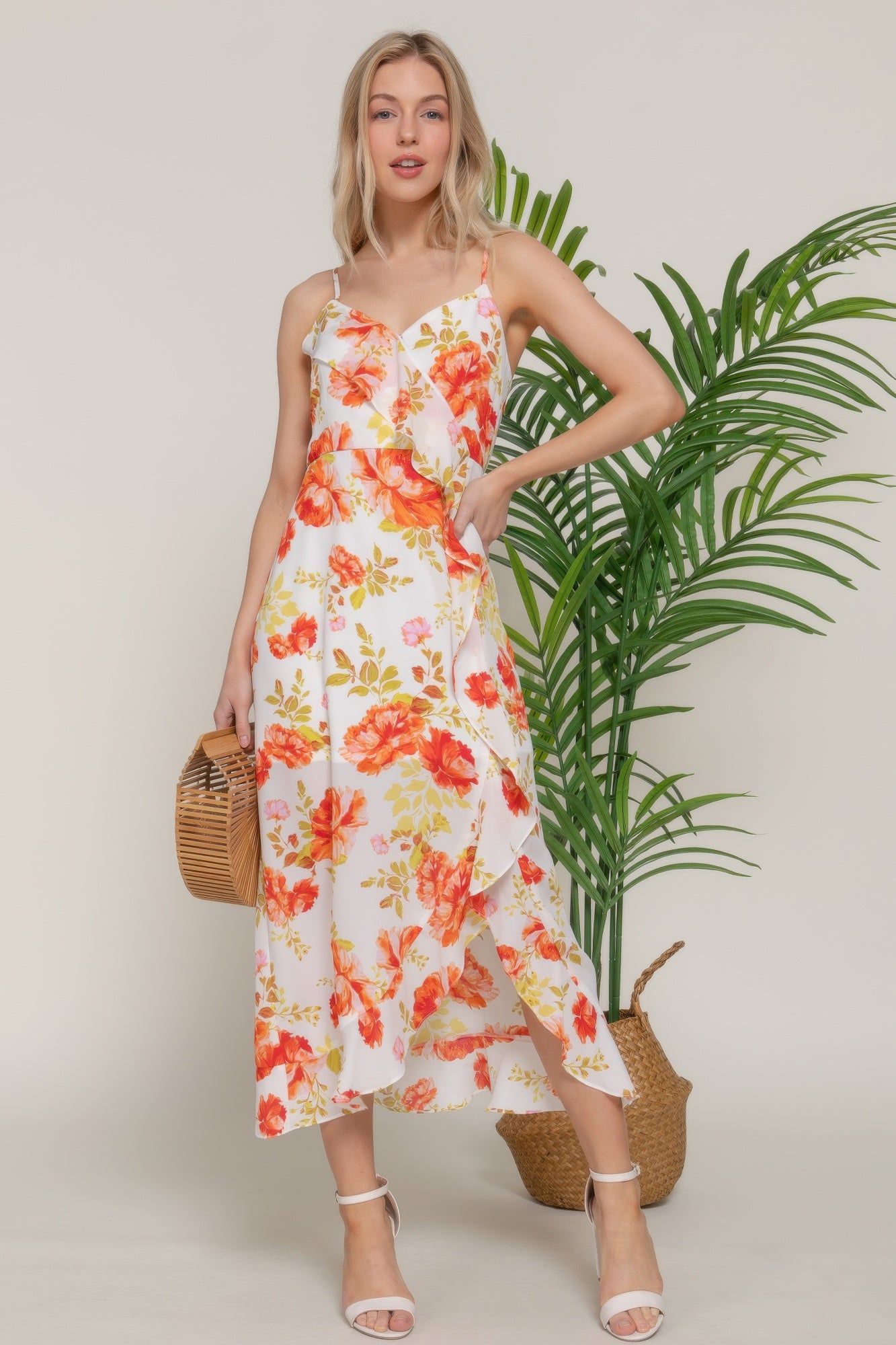 Floral Print Ruffle Slip Midi Dress – AMIClubwear