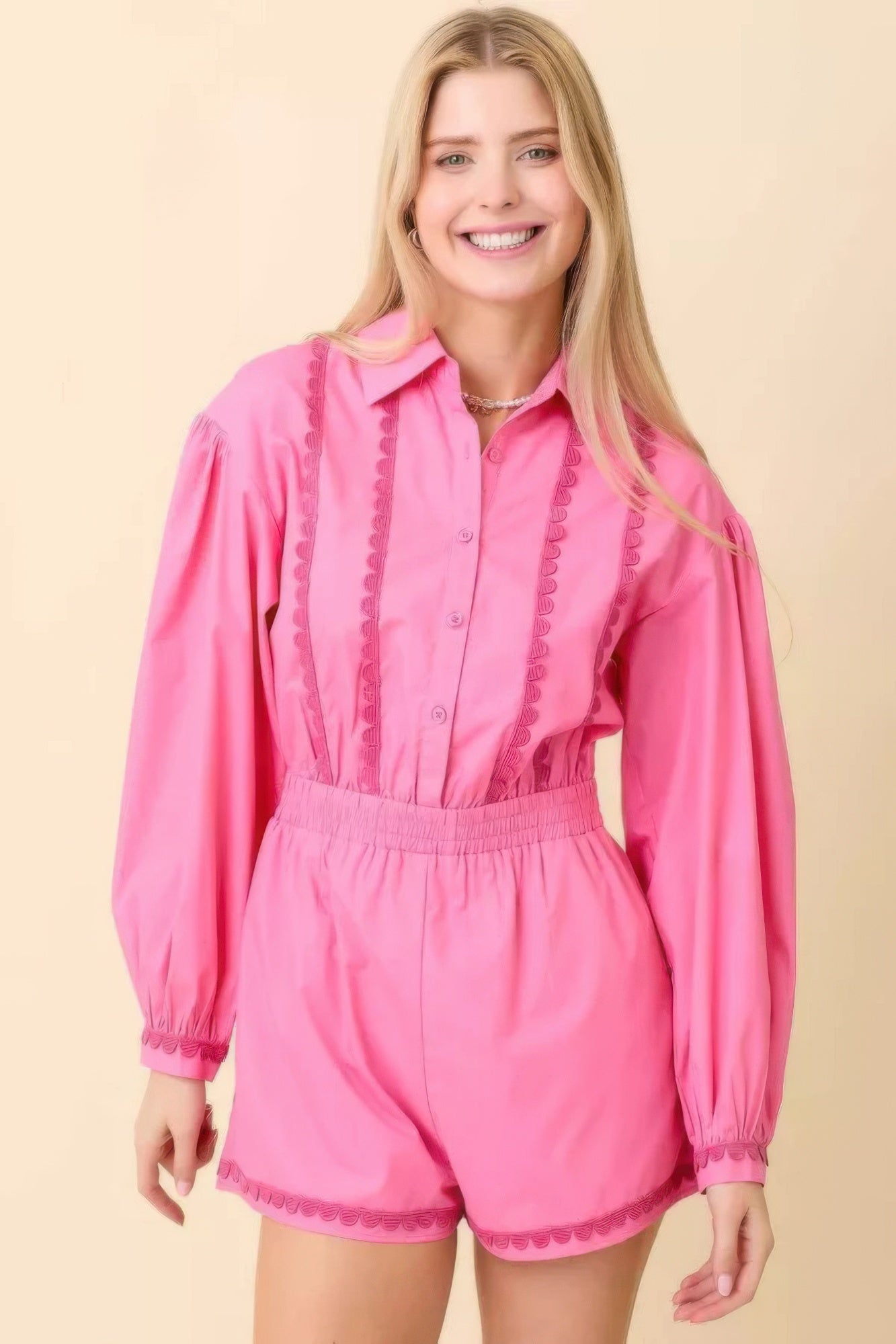 Long Sleeve Romper With Contrasting Scallop Lace – AMIClubwear