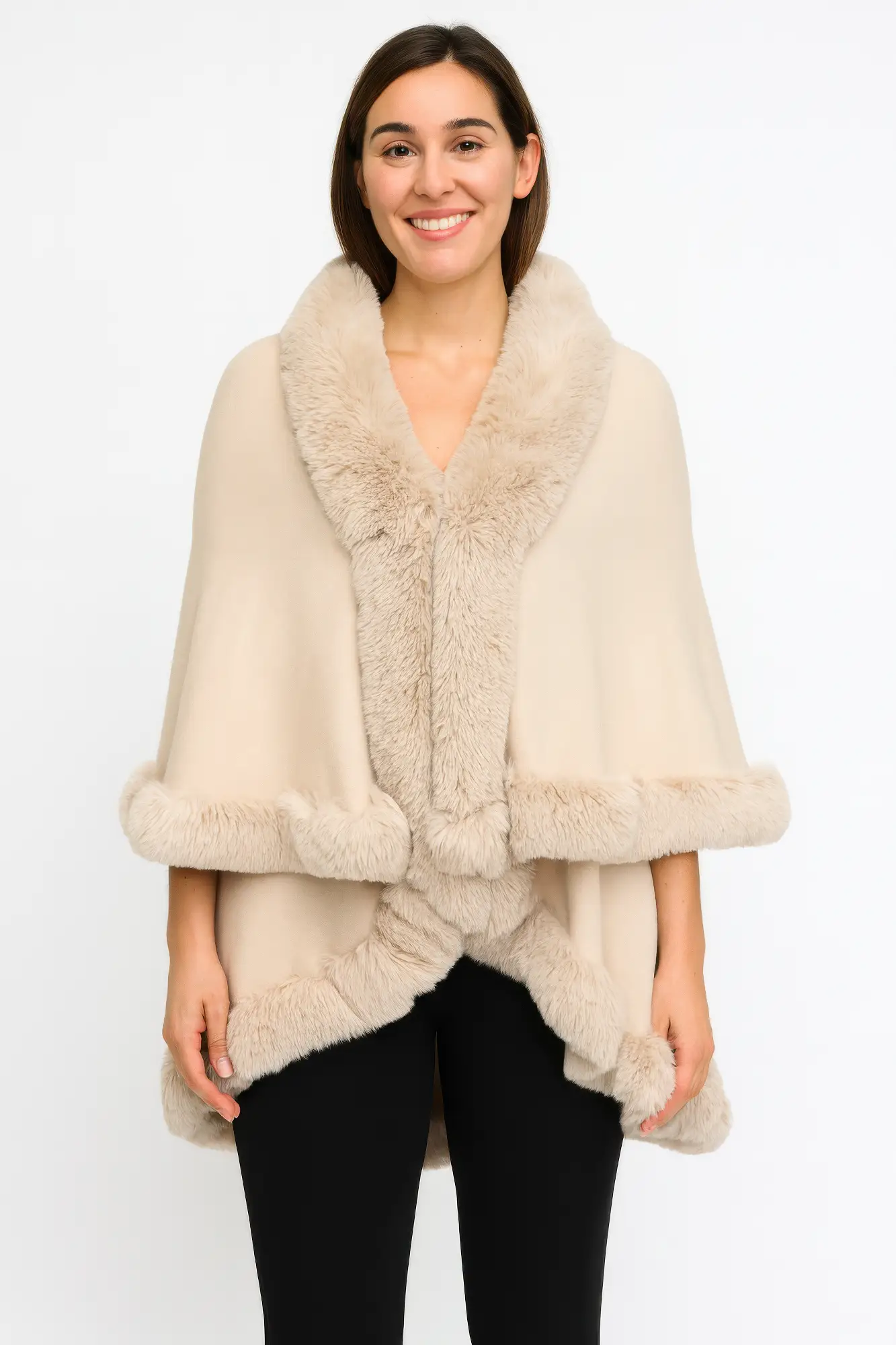 Crimson Elegance Faux Fur Trim Cape – AMIClubwear