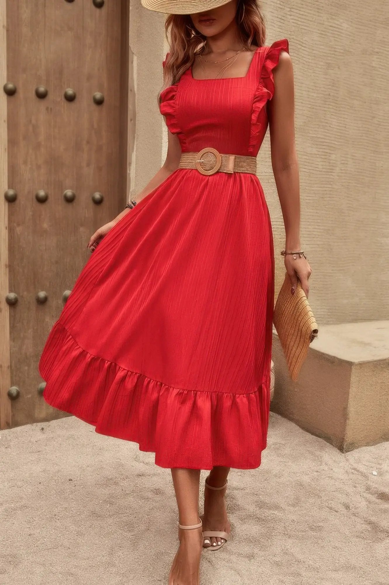 Sleeveless Ruffle Cross Open Back Knot Fit Dress – AMIClubwear