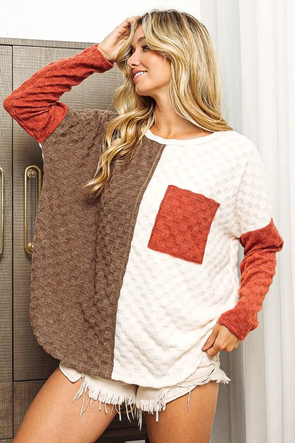 BiBi Color Block Brushed Checker Top – AMIClubwear