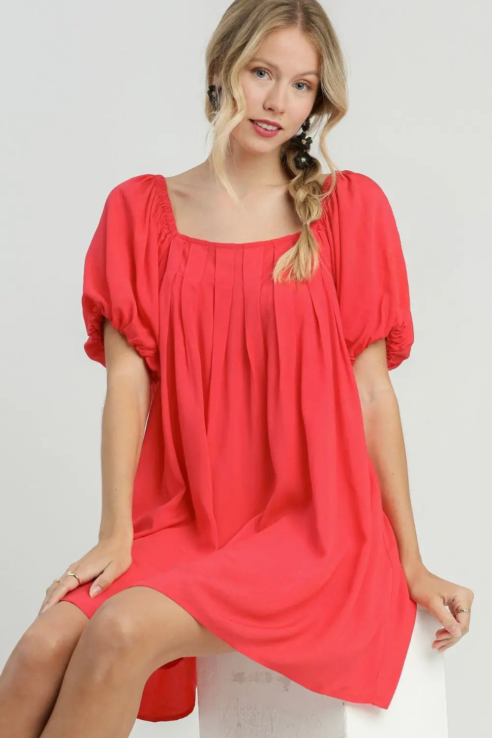 Umgee Full Size Squared Neck Puff Sleeve Mini Dress Plus Size – AMIClubwear