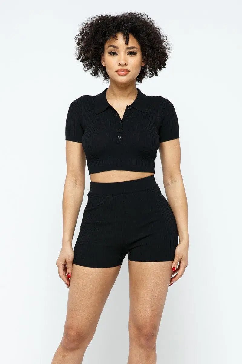 Collar Crop Top + Shorts Set – AMIClubwear