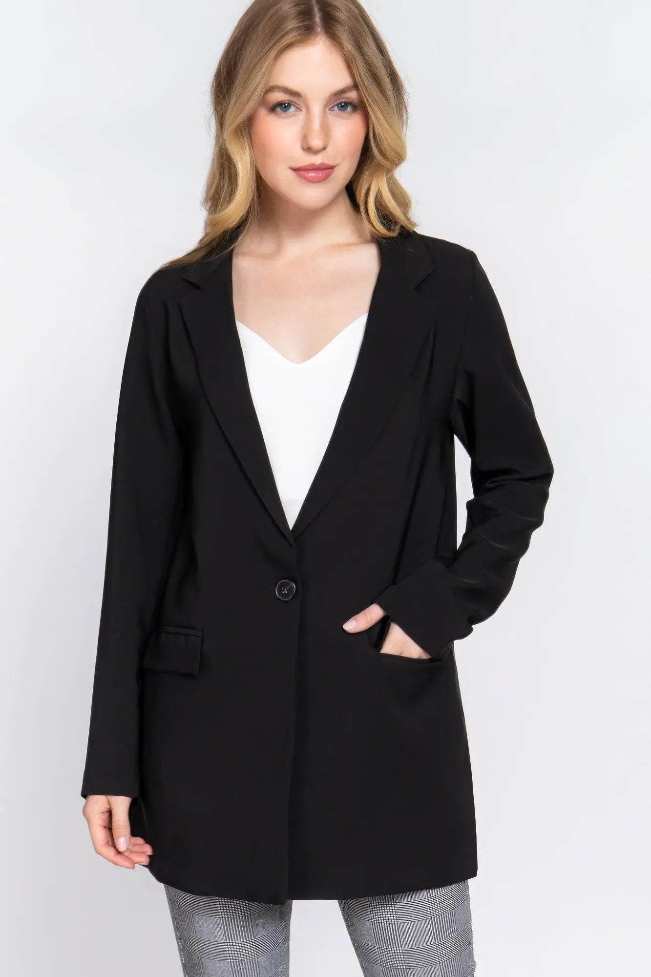 Long Sleeve Notched Single-breasted Tunic Blazer – AMIClubwear