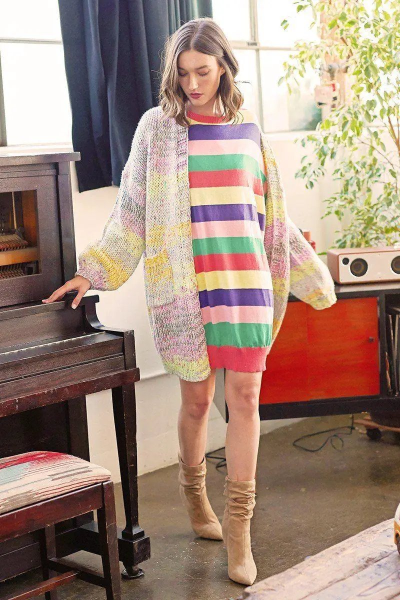 Multi-colored Striped Knit Sweater Dress – AMIClubwear