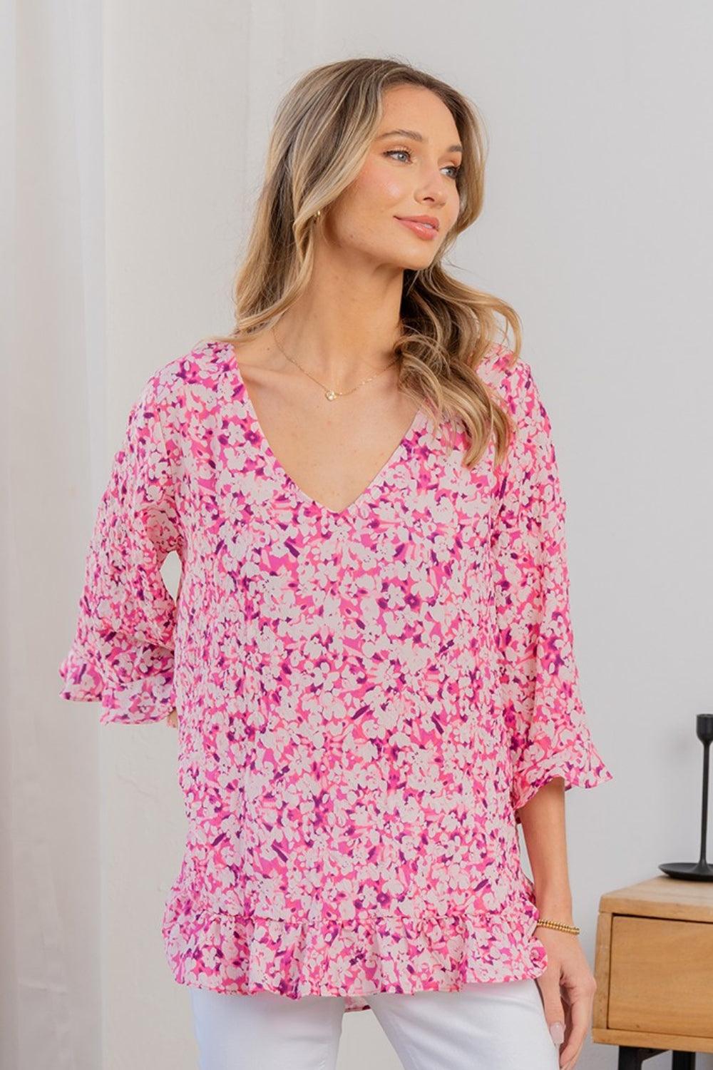 Sew In Love Full Size Floral V-Neck Flounce Sleeve Top – AMIClubwear