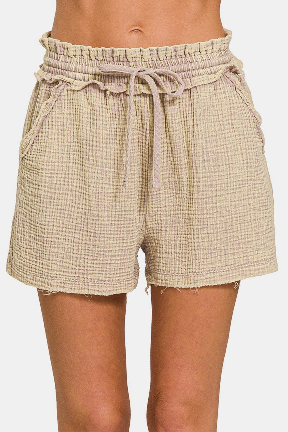 Zenana Washed Frayed Hem Drawstring Shorts – AMIClubwear