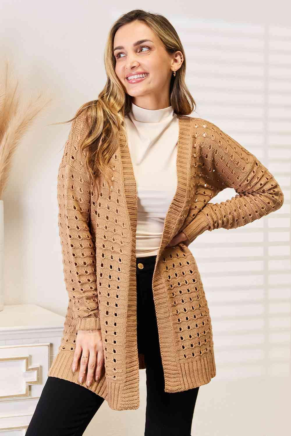 Woven Right Openwork Horizontal Ribbing Open Front Cardigan – AMIClubwear