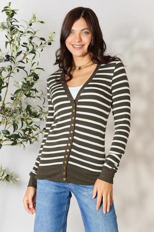 Zenana Full Size Striped Snap Down Cardigan – AMIClubwear
