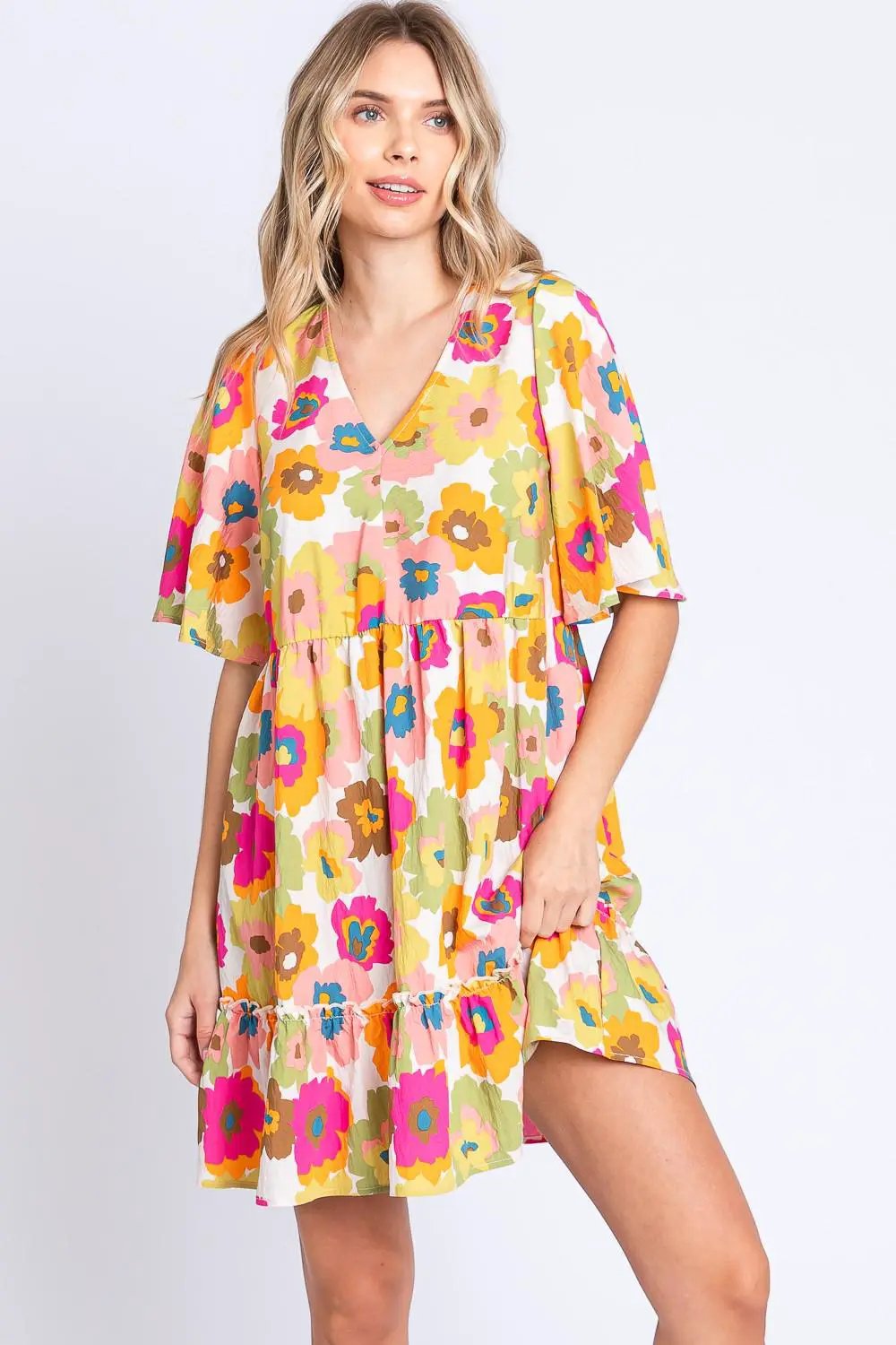GeeGee Floral V-Neck Ruffle Hem Mini Dress – AMIClubwear
