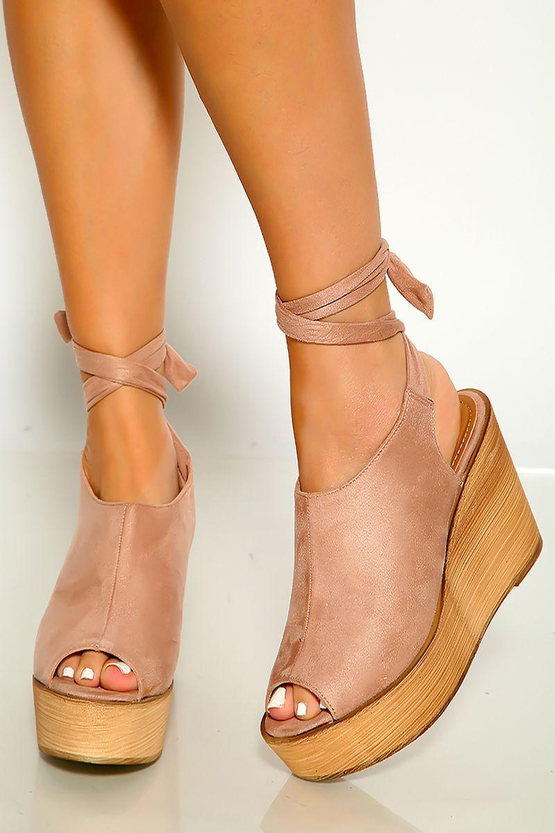 Mauve Print Peep Toe Wrap Around Platform Wedges – AMIClubwear