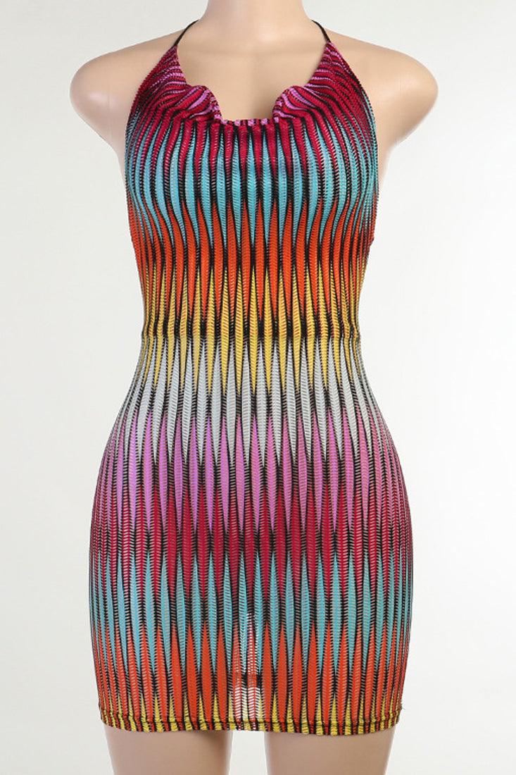 Multi Color Sleeveless Halter Mesh Backless Dress – AMIClubwear