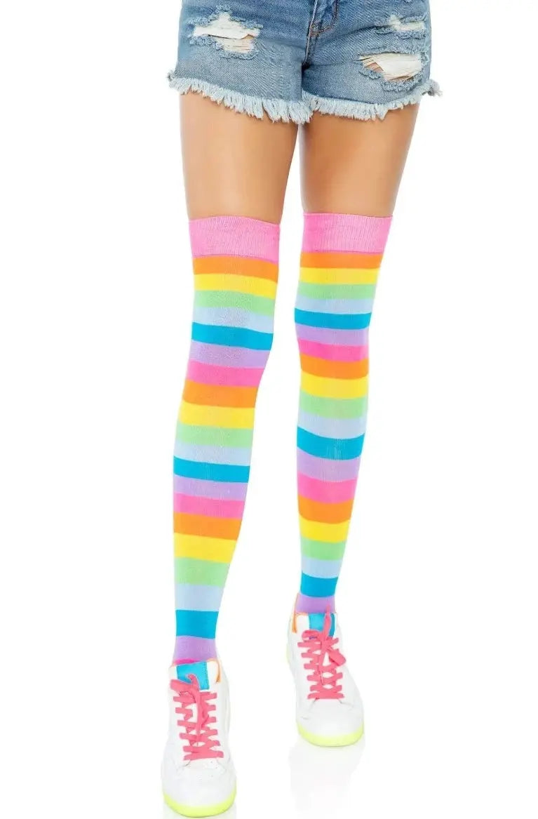 Neon Rainbow Striped Thigh Highs – AMIClubwear