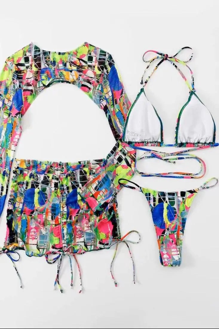 Sexy Multi Colored Graphics Print 4pc Bikini Set – AMIClubwear